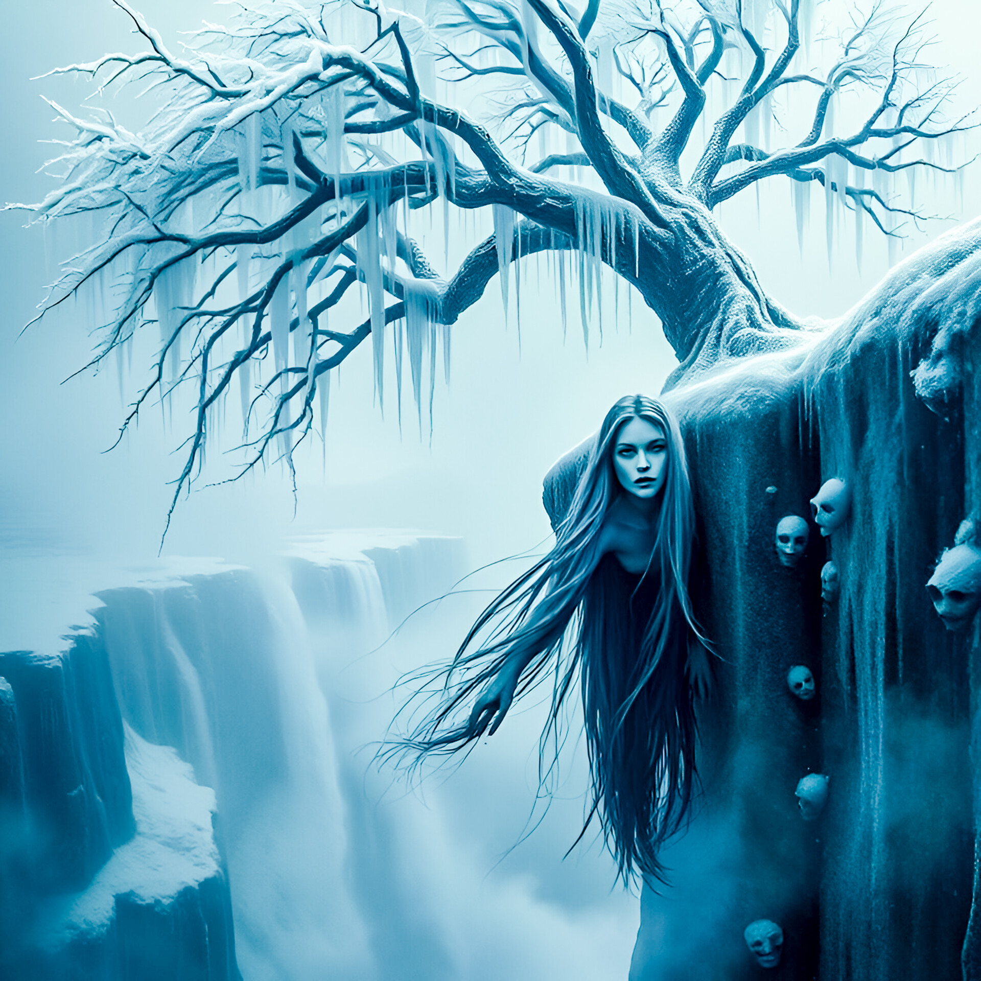 ArtStation - 🩵 Cold glamour, dark rituals, and a tree that remembers all your sins... 🌲👁️