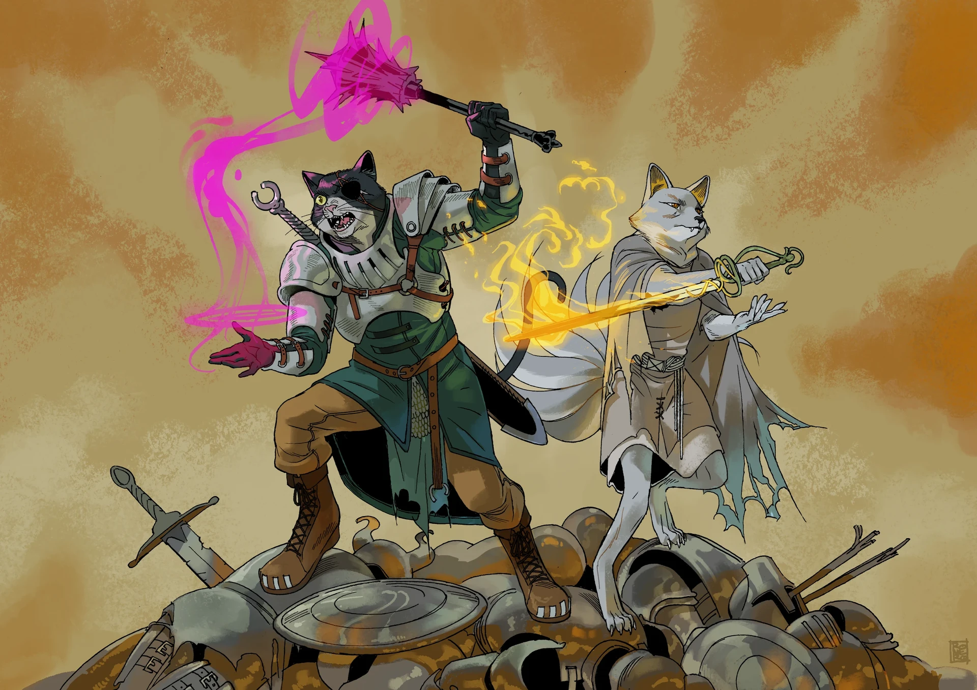 ArtStation - A cat and a fox fighting!