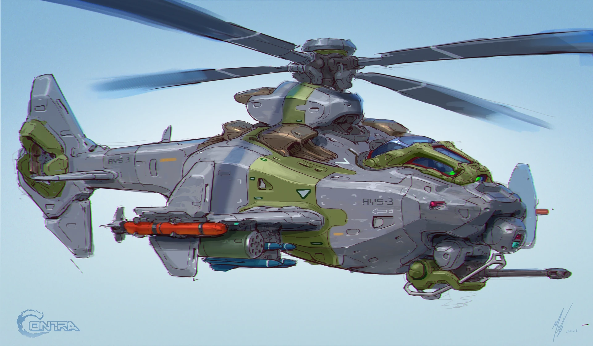 ArtStation - Contra - Attack heli sketch!
