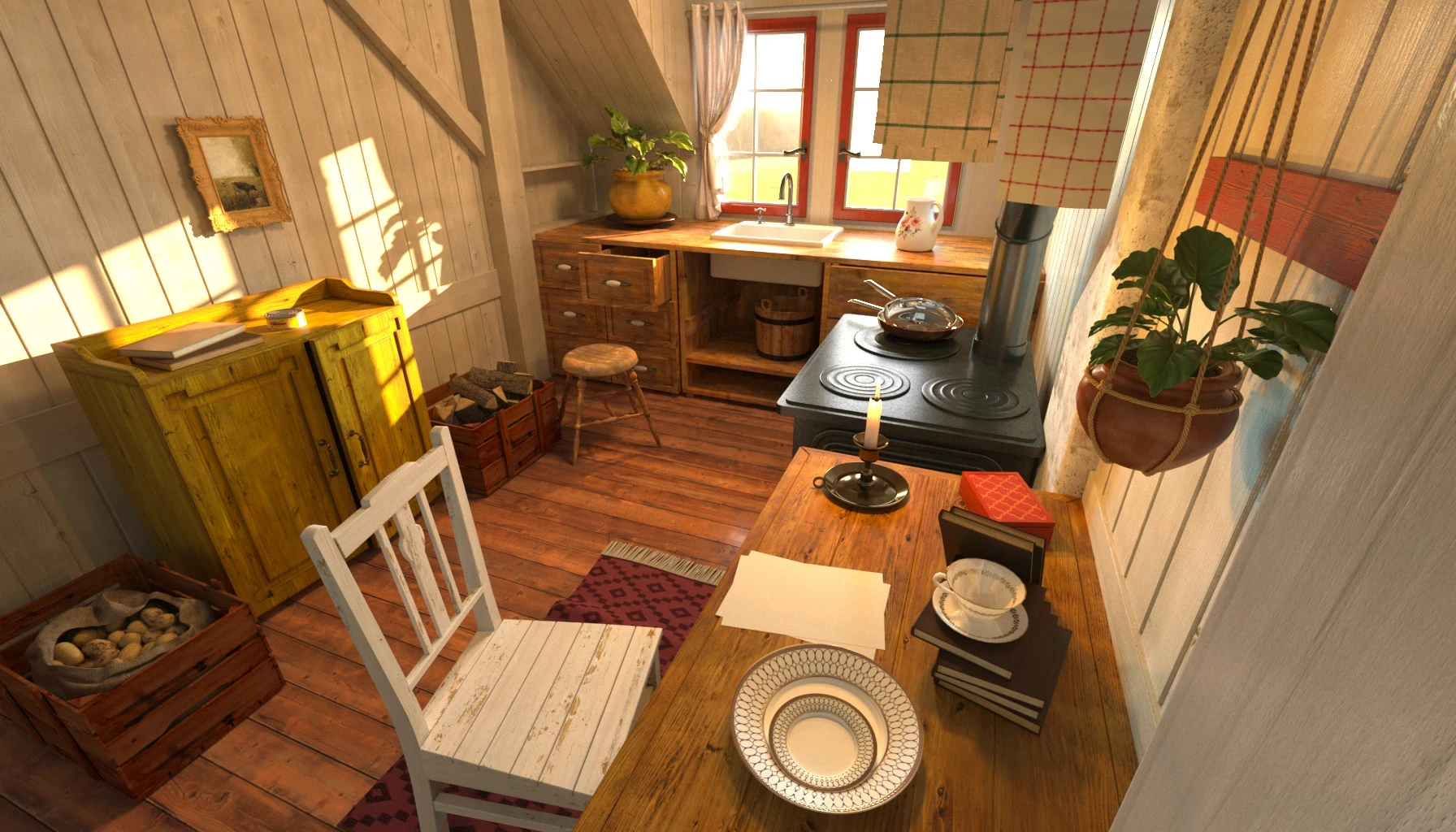 ArtStation - Cozy Attic Kitchen – Hidden Object Game Interior