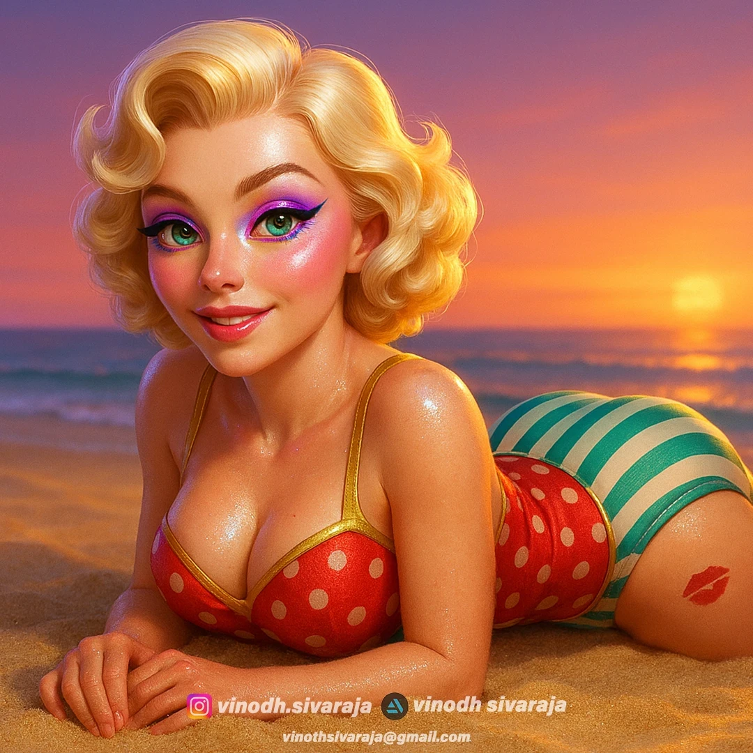 ArtStation - Glamorous, Retro Pin-Up Beach Girl