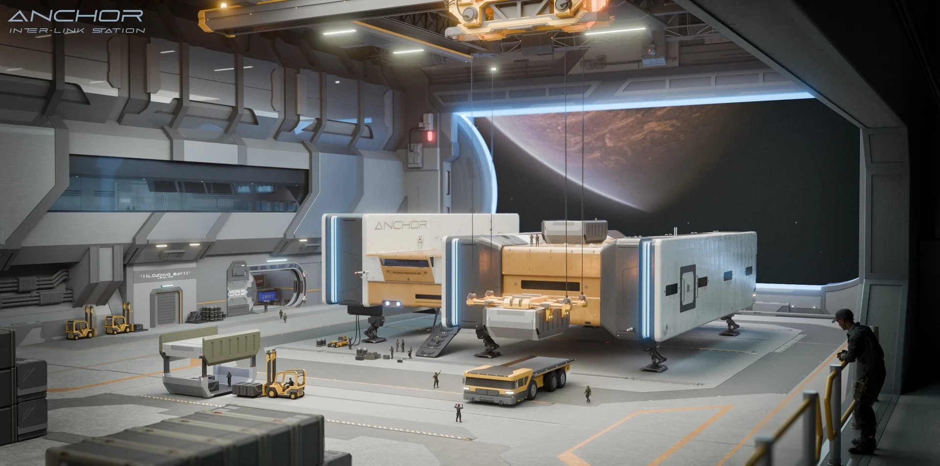 ArtStation - Anchor, Interlink Space Station orbiting a planet