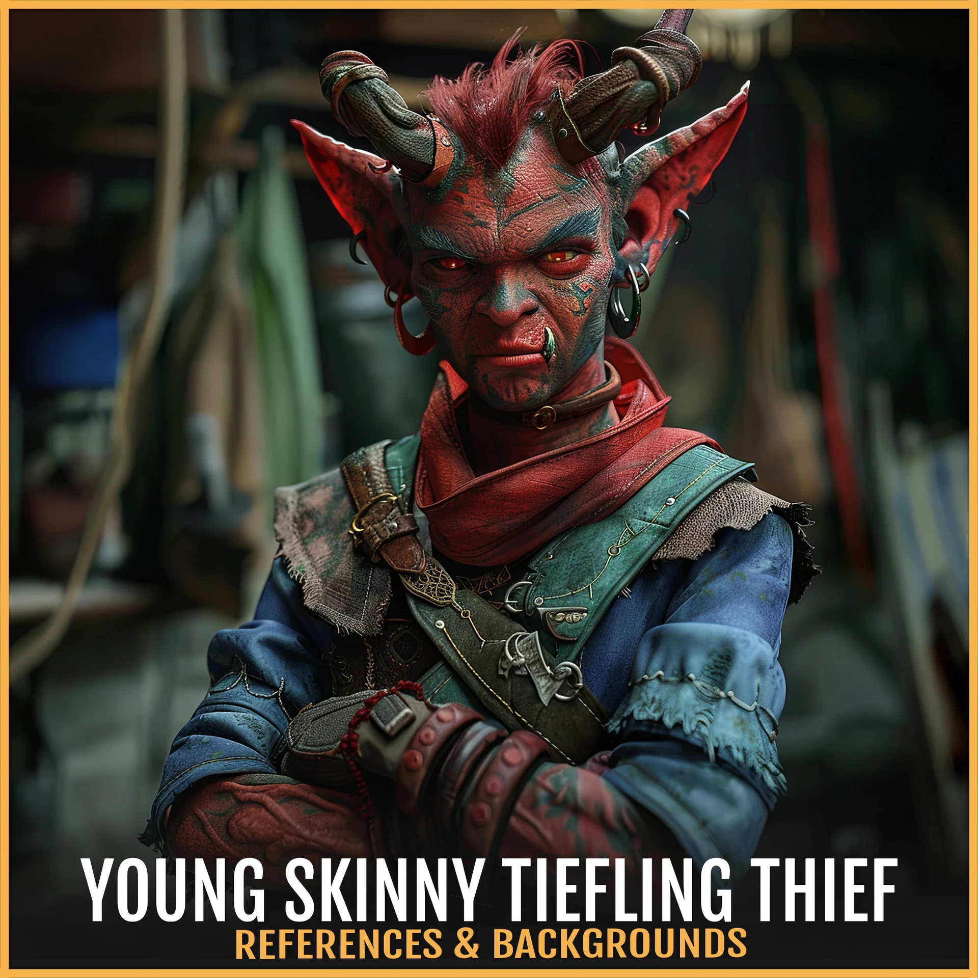 ArtStation - 303 Young Skinny Tiefling Thief: Red Skin & Demon Horns