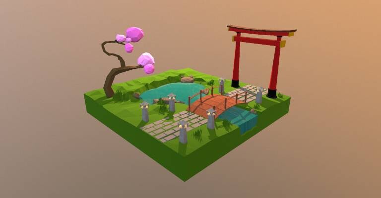 ArtStation - Rendition of Brian Moon's Low Poly, Spring in Japan