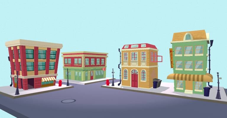 ArtStation - Urban area cartoon 3d model