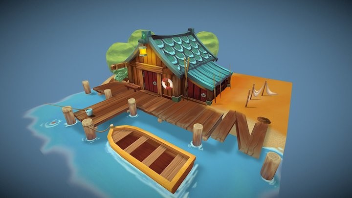 ArtStation - Hand Painted Boat House