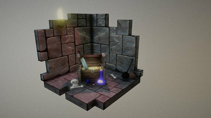 John Cavalieri - Low poly dungeon scene (first work I did)