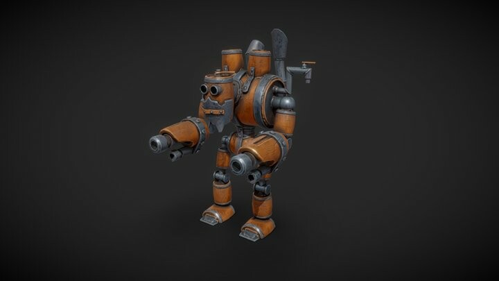 ArtStation - Barrel robot (steampunk)