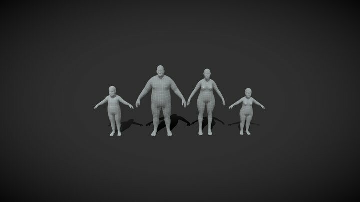 ArtStation - Fat Human Body Base Mesh 3D Model Family Pack