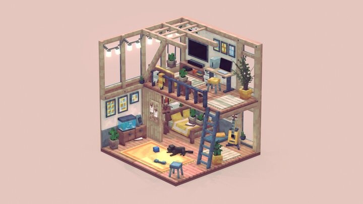 ArtStation - Cozy Isometric Room