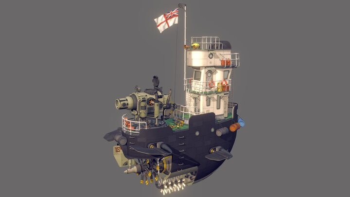 ArtStation - Low Poly Dieselpunk Airboat/Gunship
