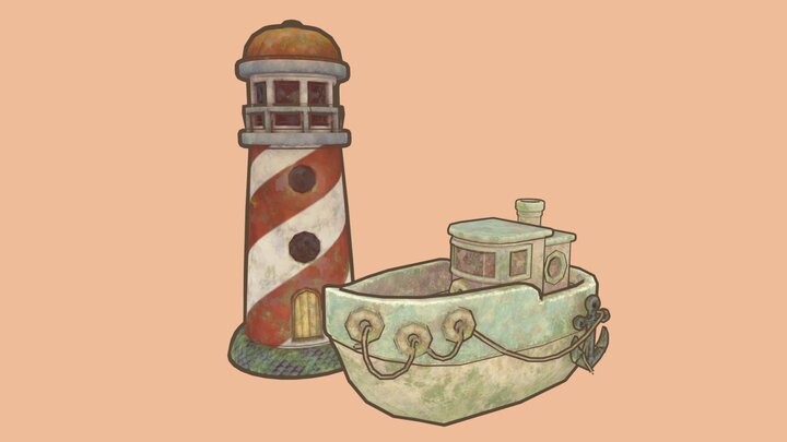 ArtStation - Lighthouse & Boat Sketchfab + Render
