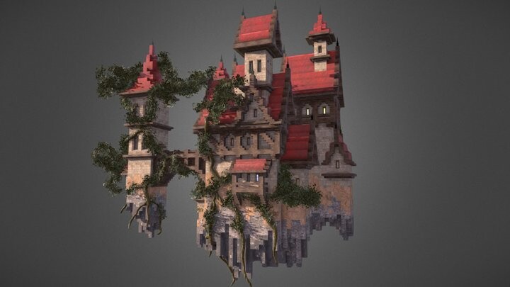 ArtStation - Floating castle in style of minecraft