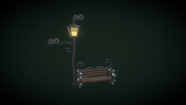 ArtStation - Steampunk Park Bench with Light Pole