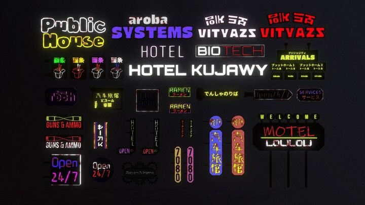 ArtStation - Rusty Neons Signs Low Poly