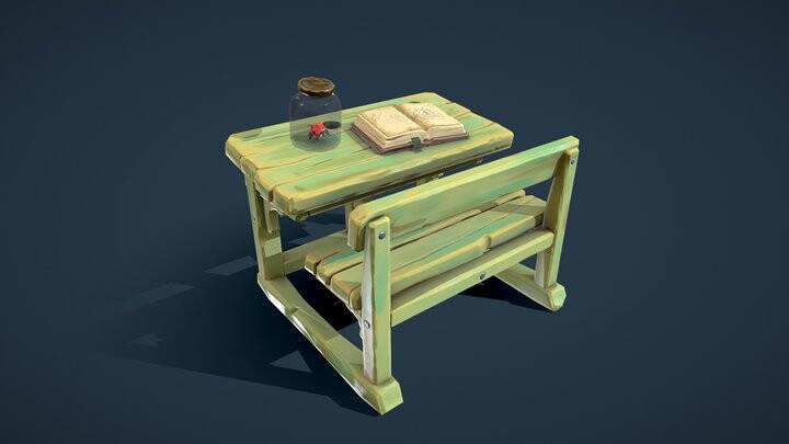 ArtStation - Stylized School Desk