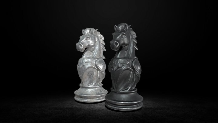 ArtStation - Knight - Realistic Metallic Knight Chess Piece