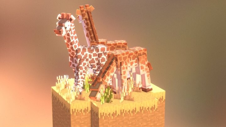 ArtStation - A Herd Of Giraffes - Minecraft Savanna Scene Render