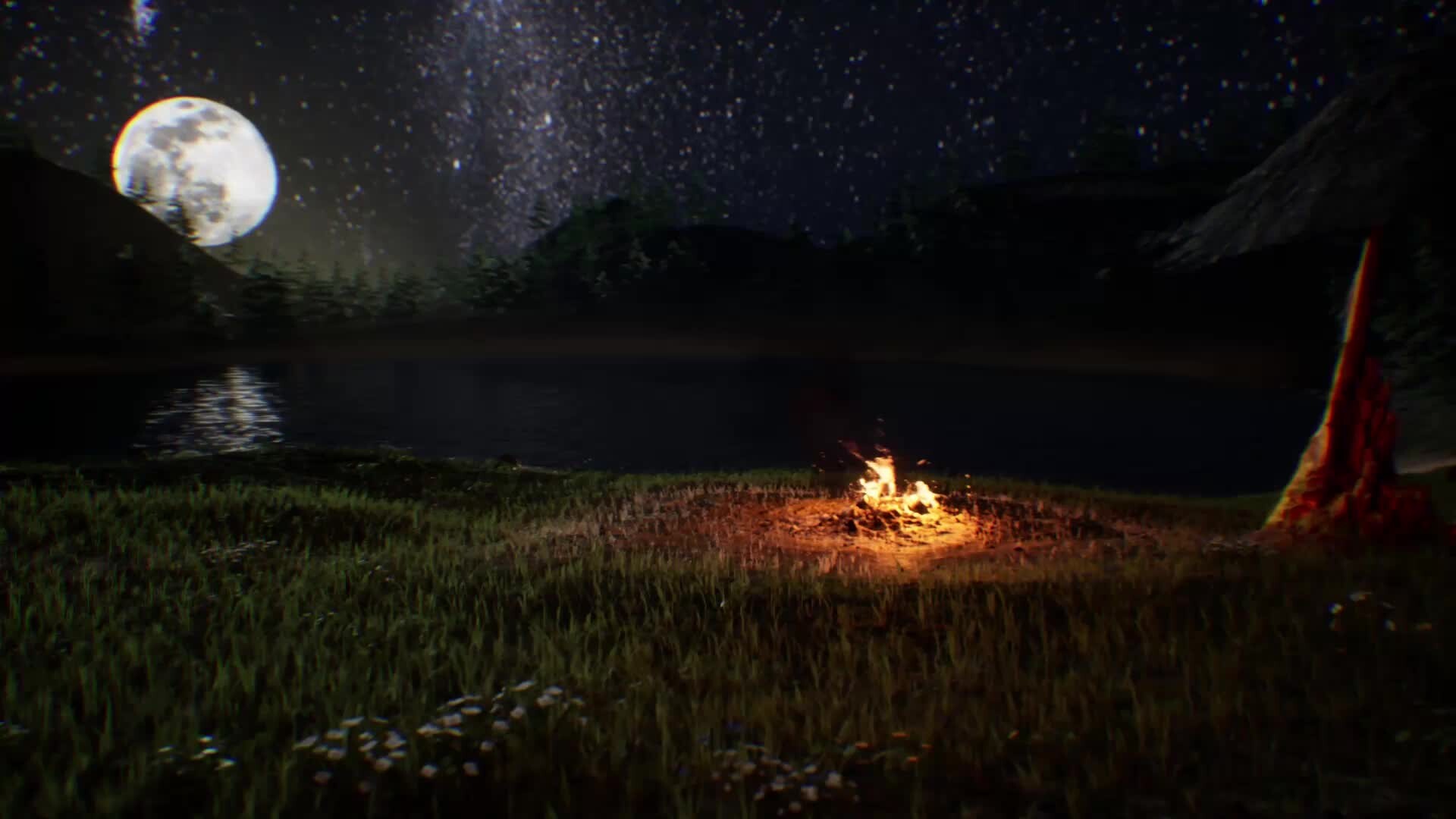 ArtStation - Fireplace at the lake under the moonlight