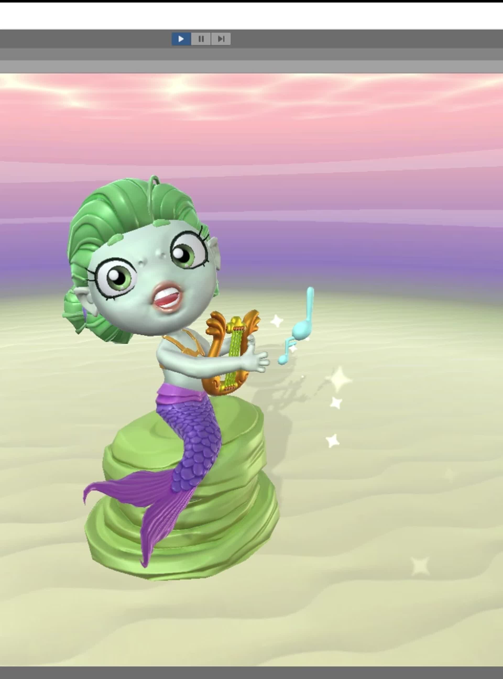 ArtStation - Adorable 3D Mermaid playing harp and singing.