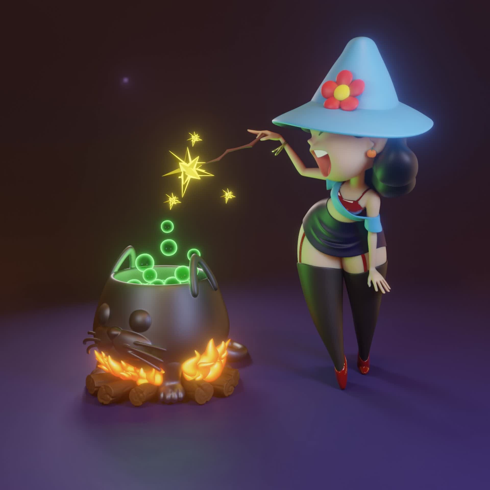ArtStation - Cute Witch pinup - TURNTABLE