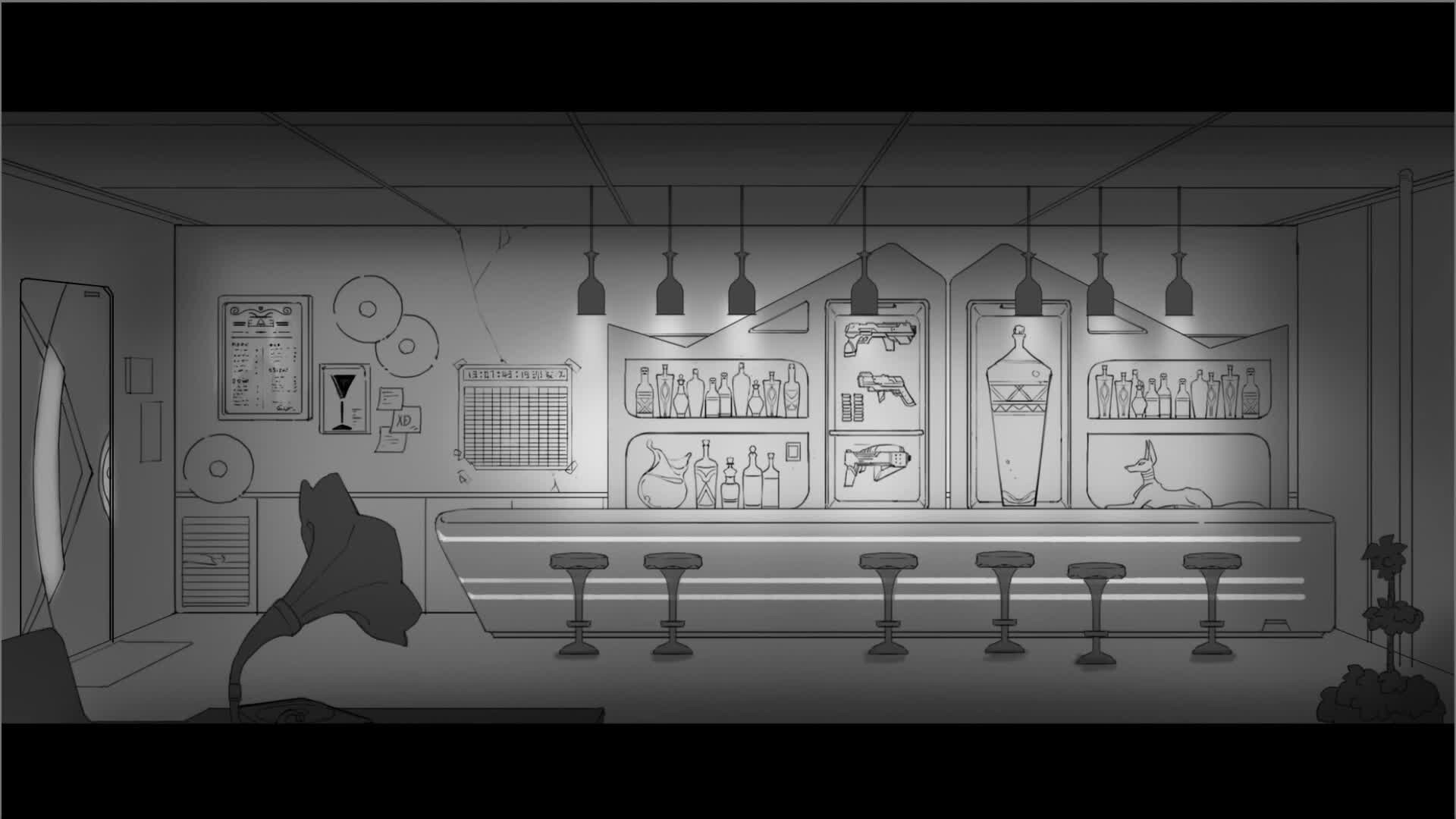 ArtStation - Bar Scene BW Test