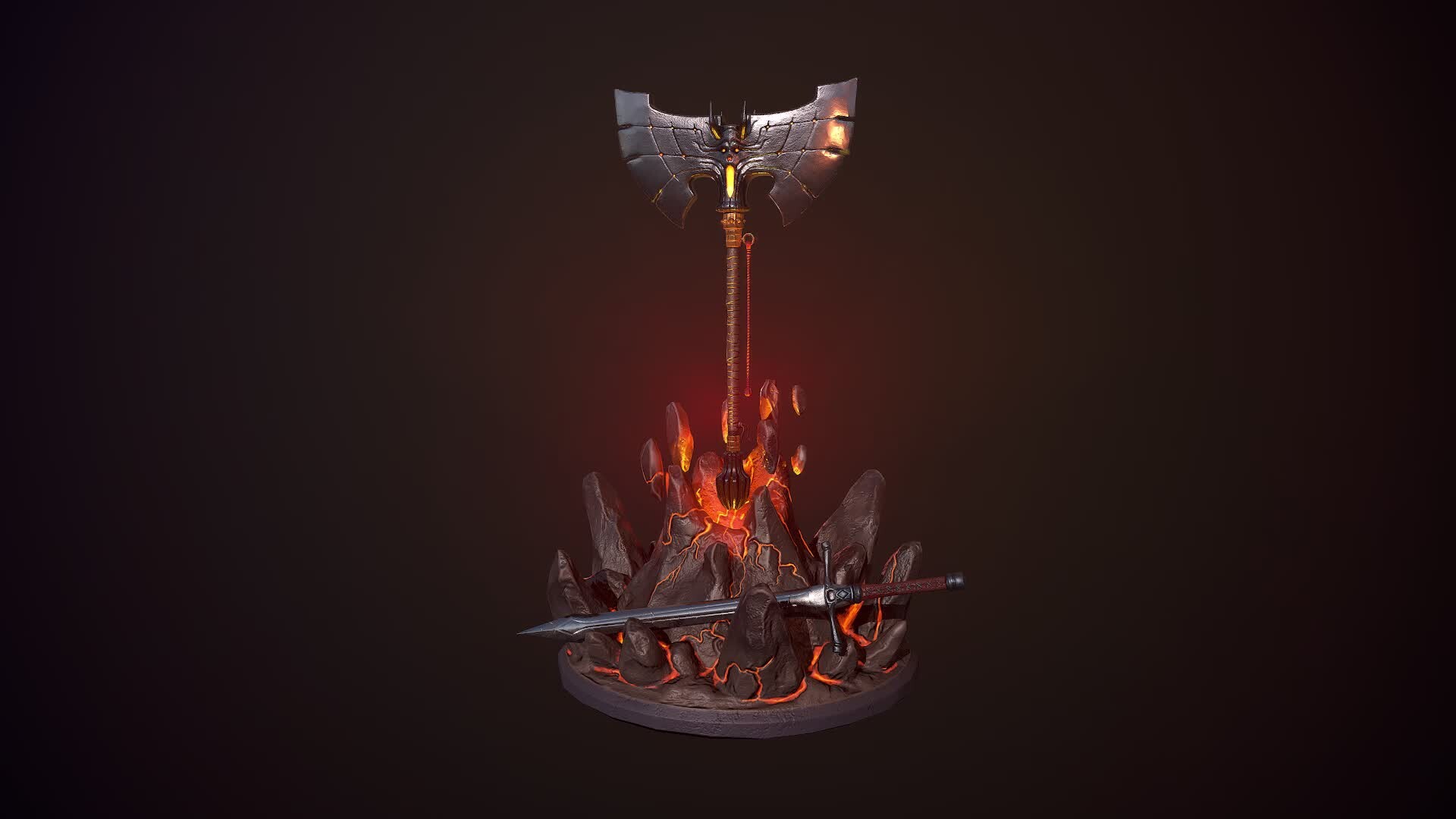 ArtStation - Infernal Axe over volcano