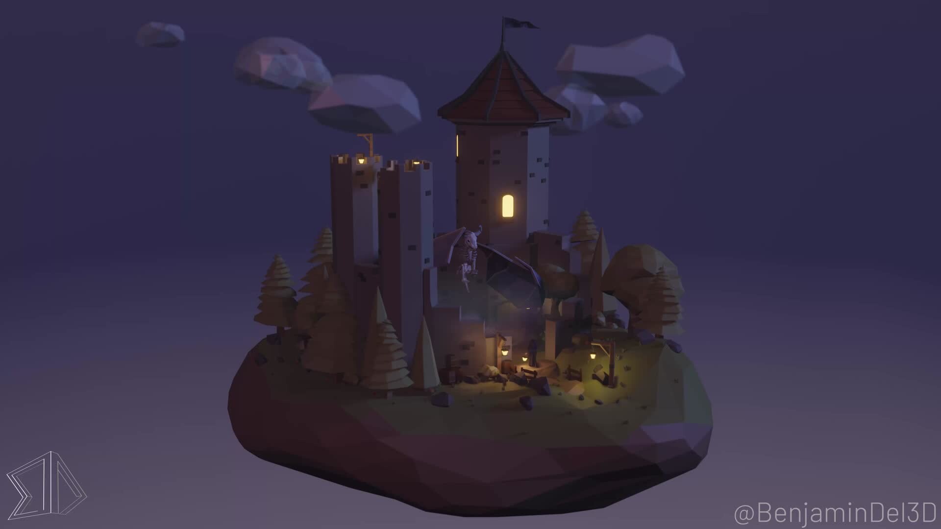 Benjamin Del - Low-Poly Mythology Diorama - Skeletal Dragon