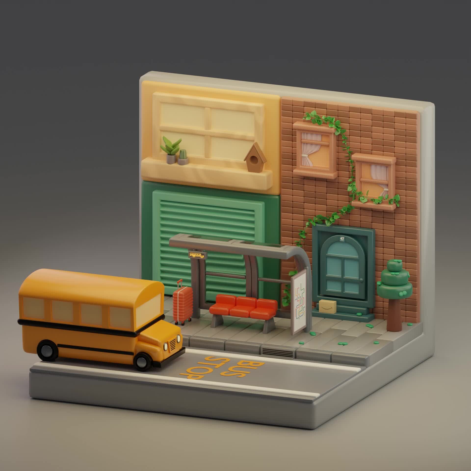 ArtStation - Bus stop scene