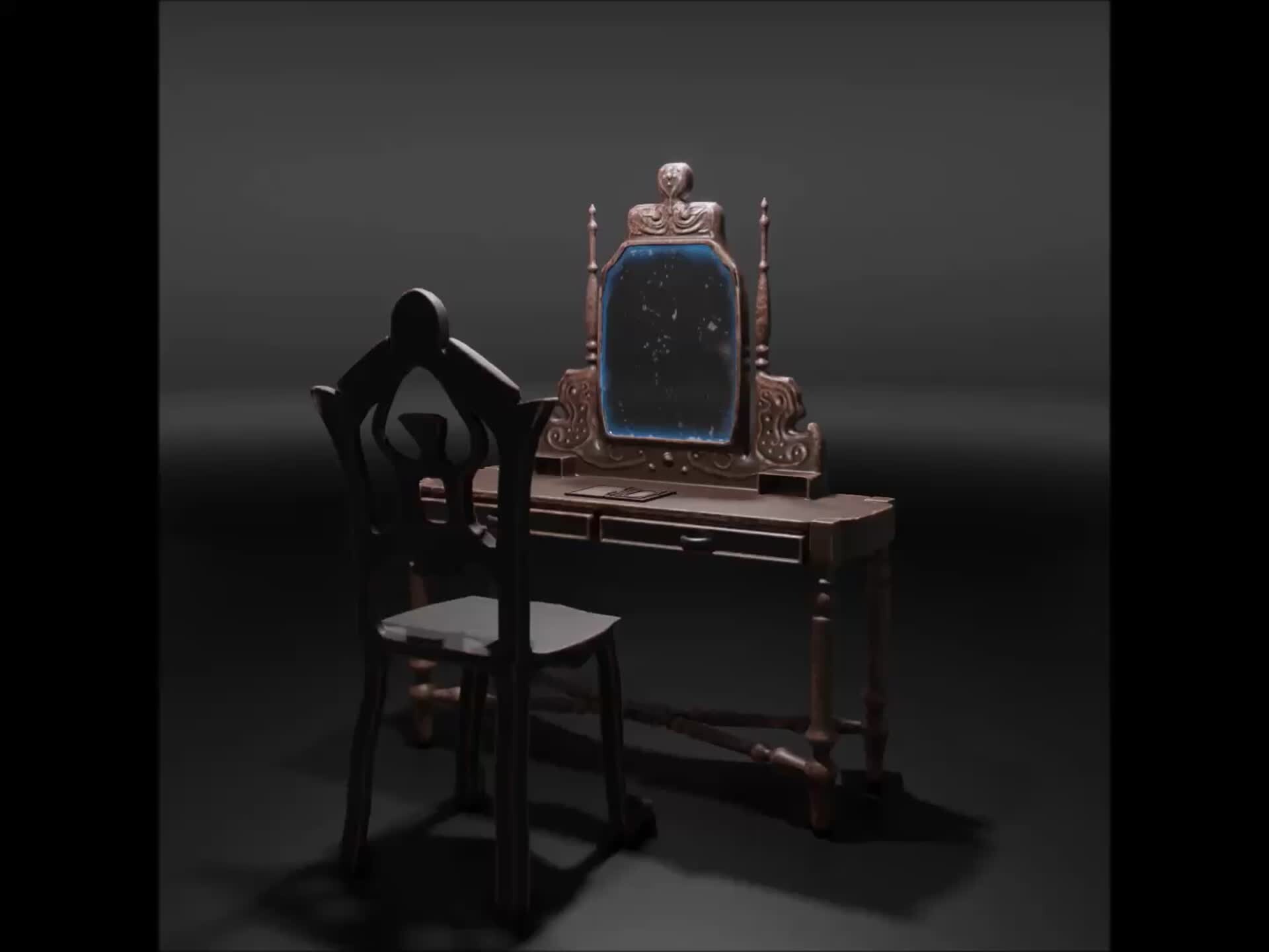ArtStation - Vintage Wooden Vanity, Chair and Picture Frame