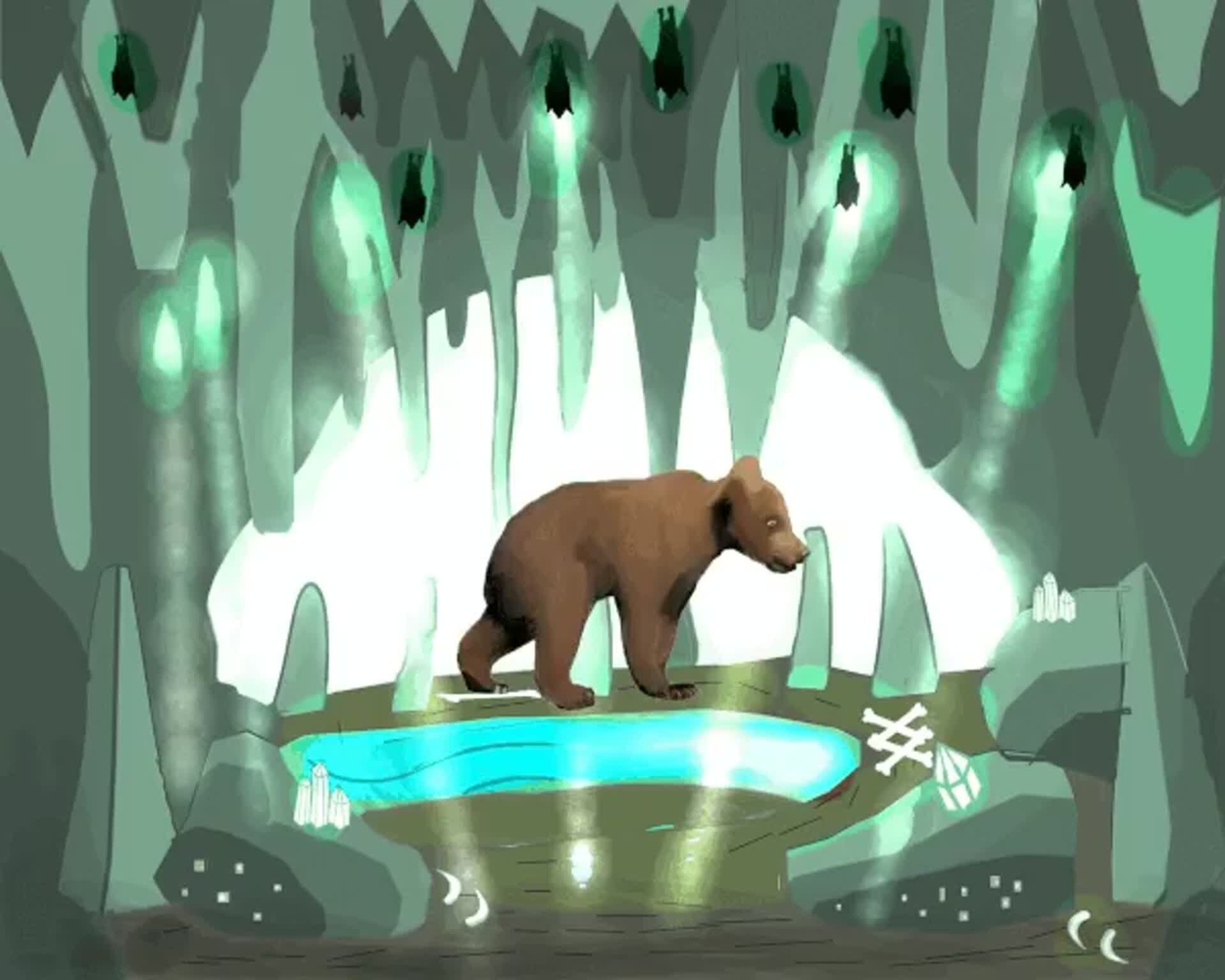 ArtStation - Bear cub running in cave