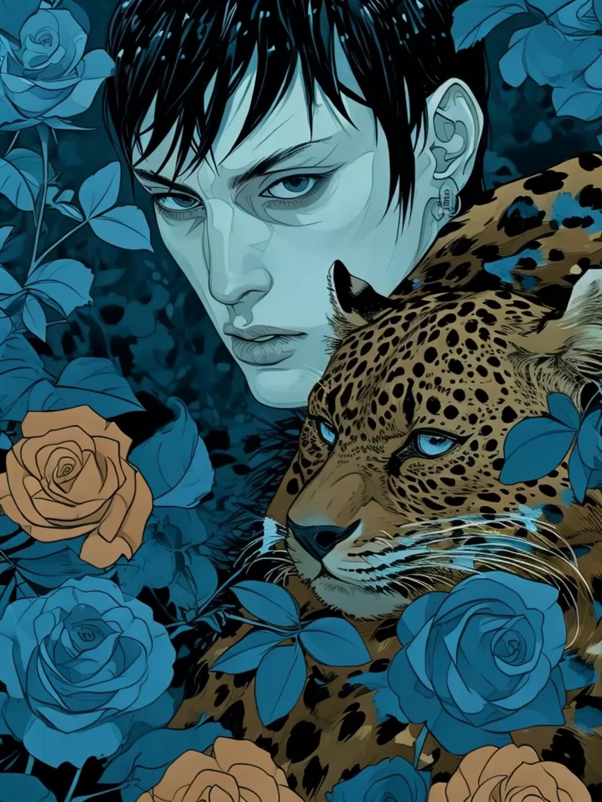 ArtStation - The sound of wild rain. A man, a tiger, and a rose.