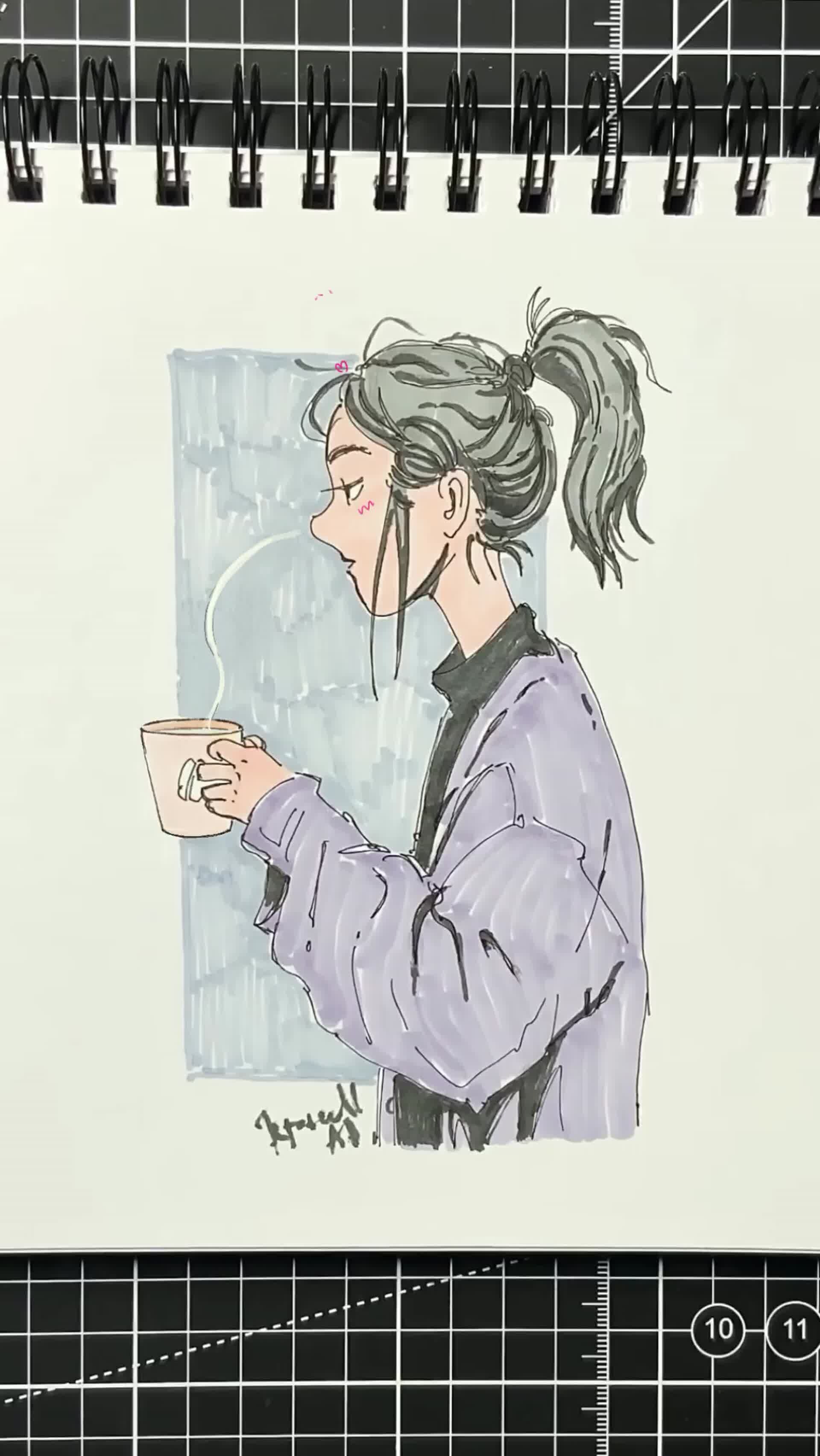 ArtStation - Morning | anime sketch | coffee lovers | traditional art