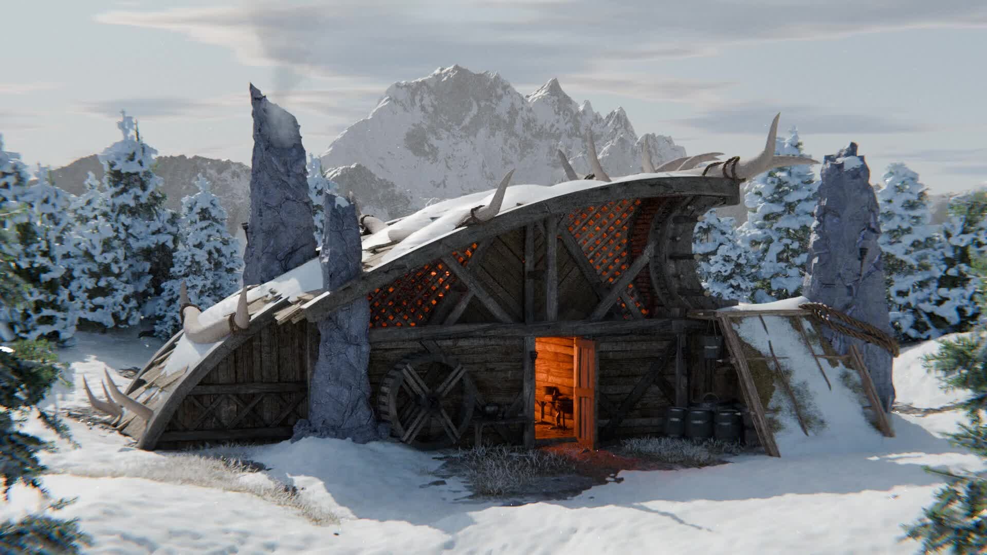 ArtStation - Medieval House In The Snow