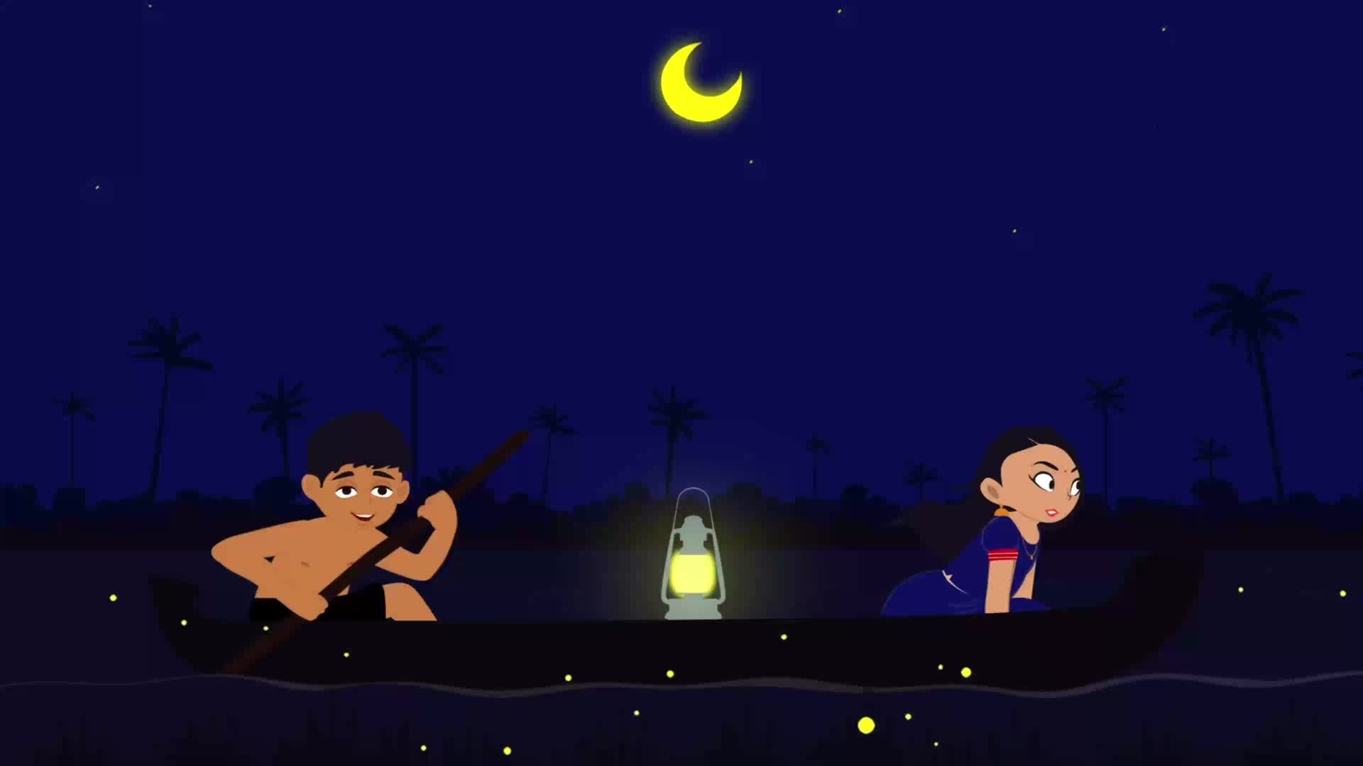 ArtStation - Young love couple in a boat at night 2D Animation