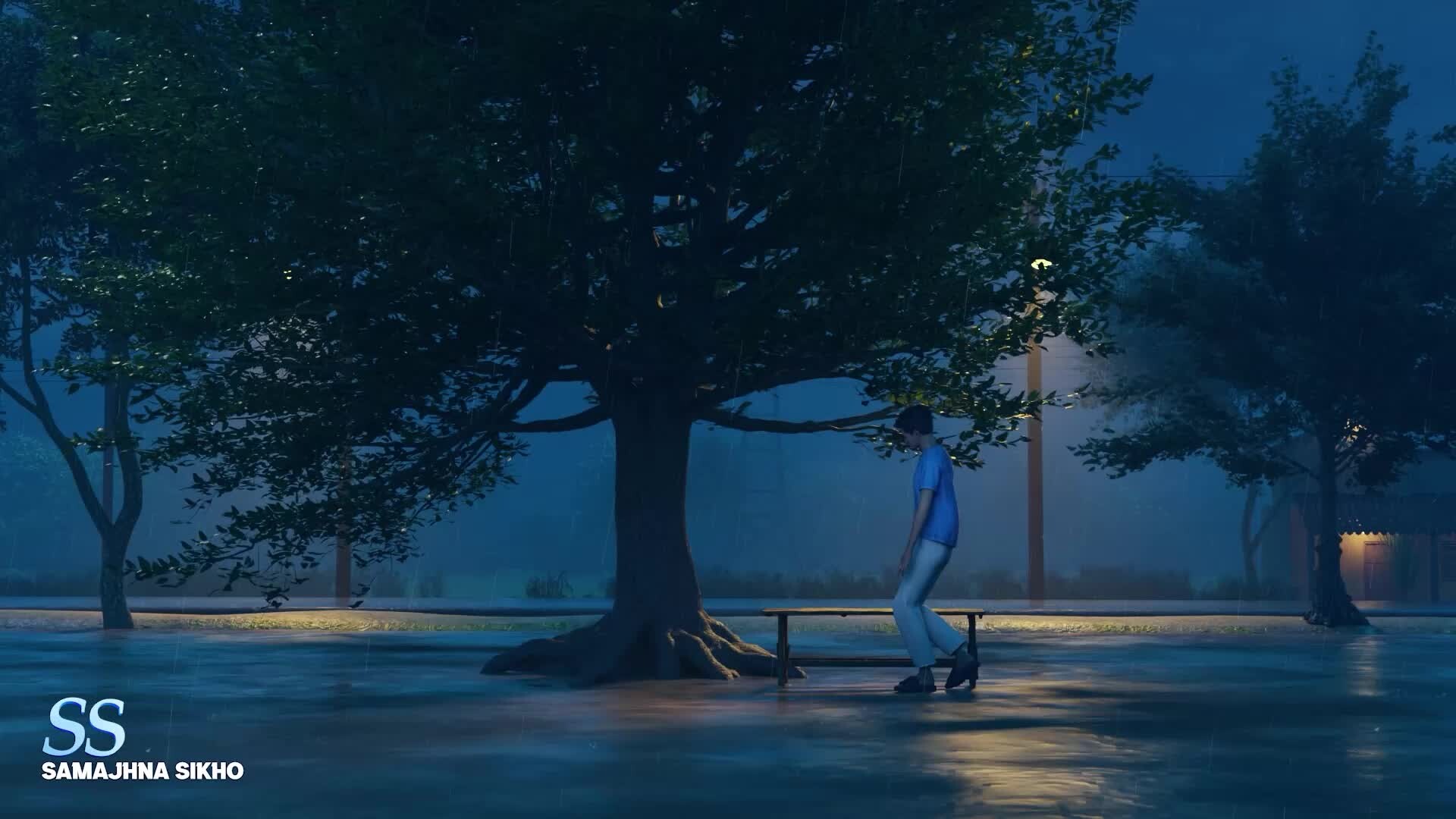 ArtStation - Under the Tree: A 3D Rainy Night Scene