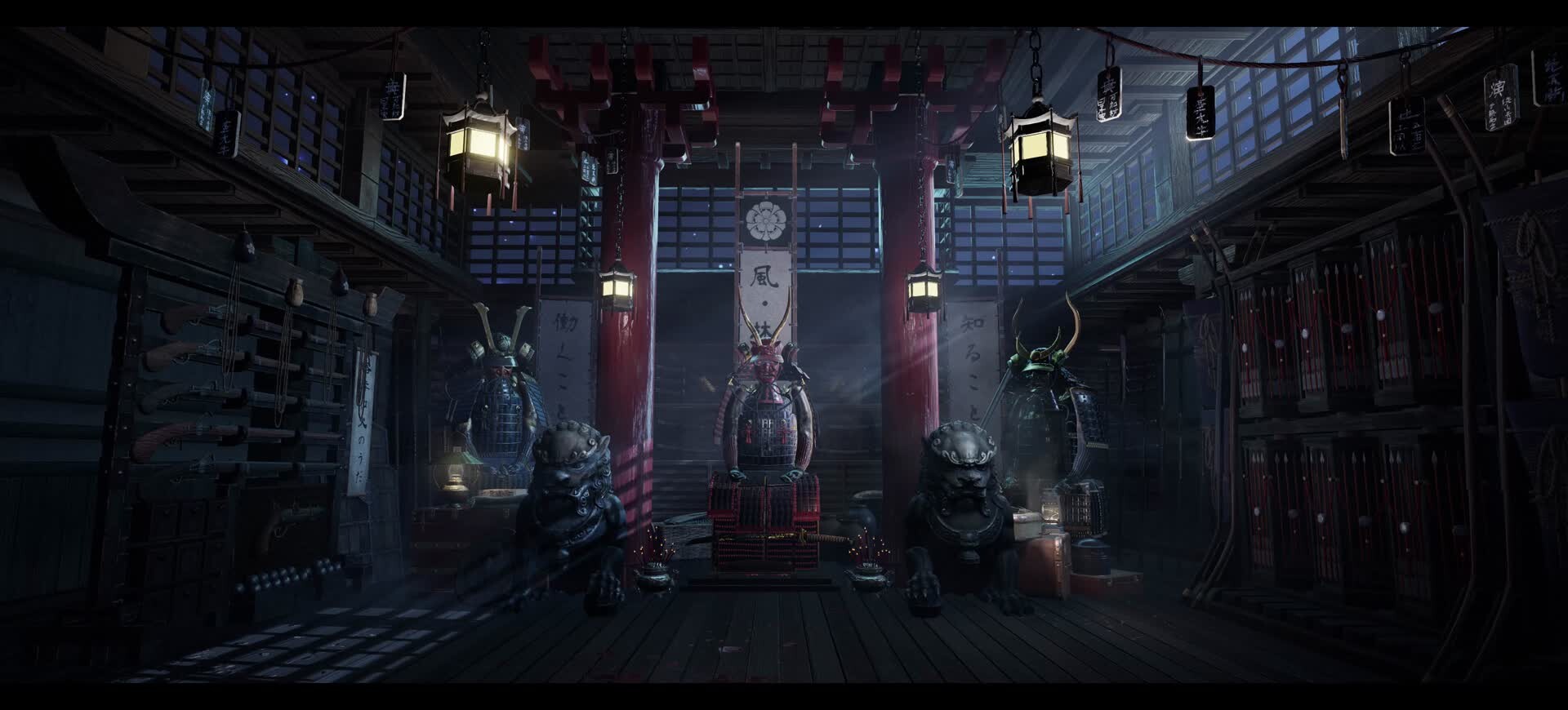 ArtStation - Feudal Japan：Shogunate War Room in night