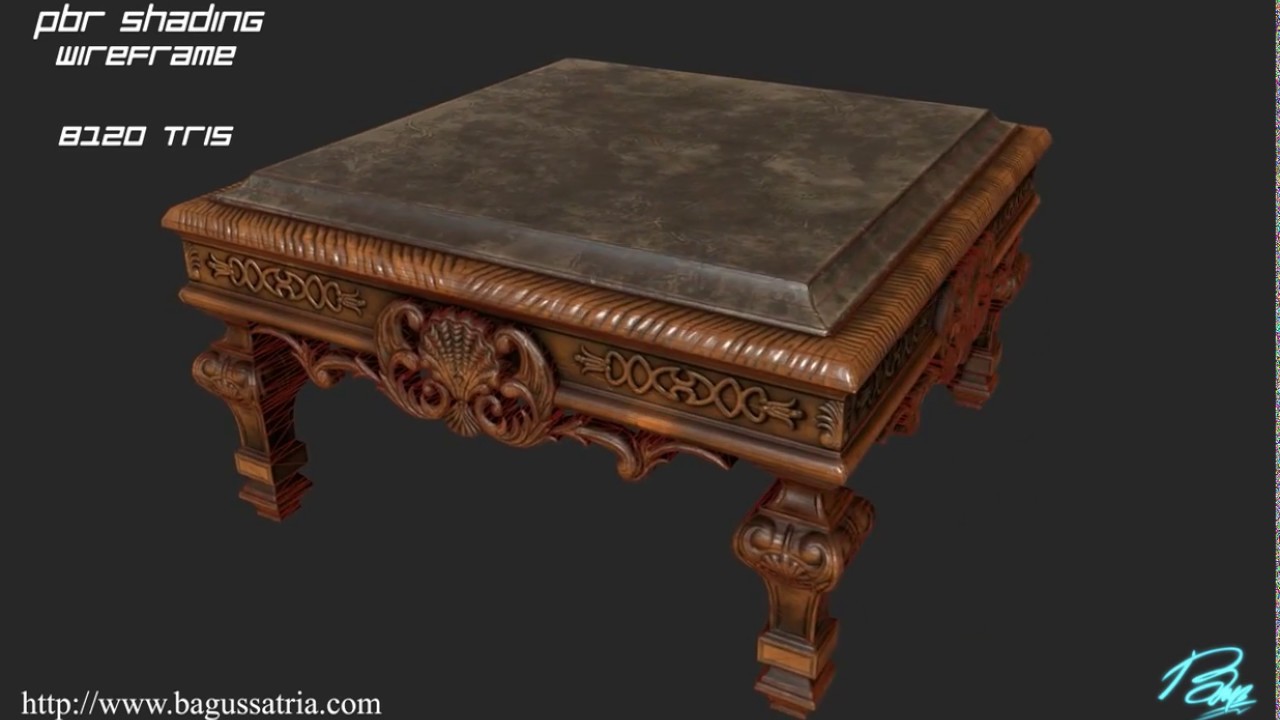ArtStation - Carved Wood-Marble Table
