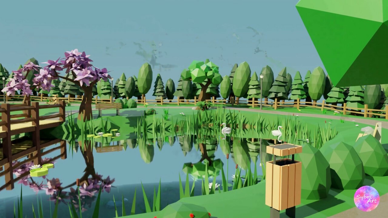 ArtStation - Low-poly park with pond