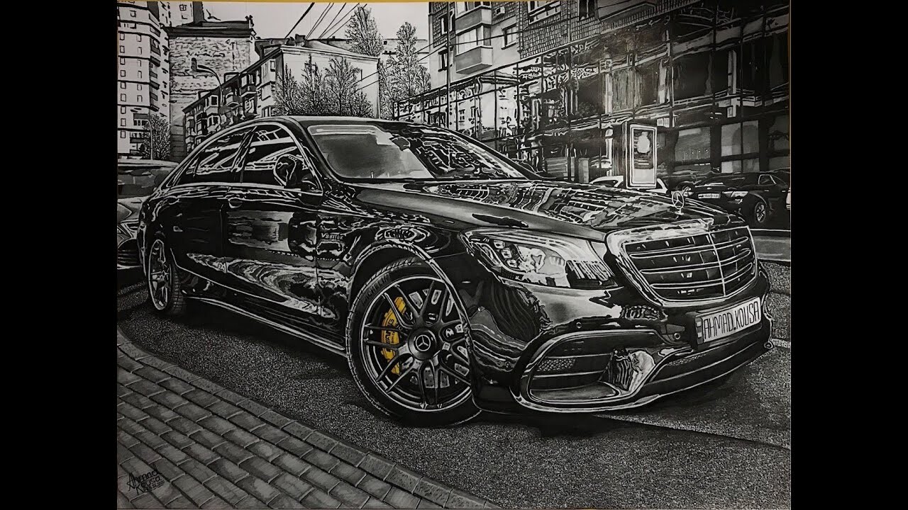 ArtStation - Realistic drawing Mercedes Benz AMG S63 - Pencils & markers.