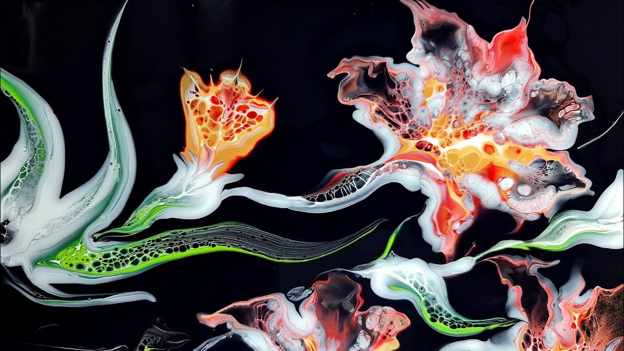 Fiona Art - Straw Blown Flower 🌹 ~ LIVE ~ Acrylic Pouring