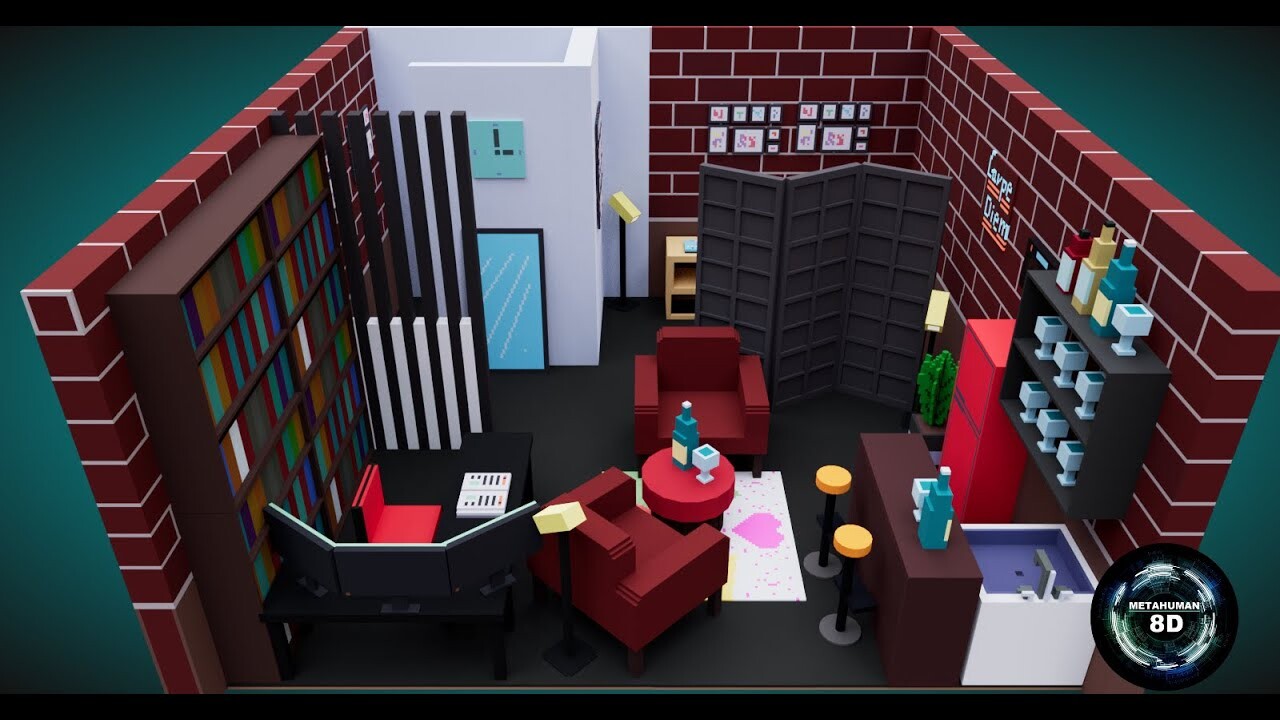 ArtStation - [Voxel Art] Room Interior Brick Home office