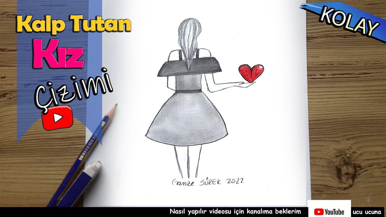 ArtStation - KALP TUTAN KIZ RESMİ ÇİZİMİ KOLAY - UCU UCUNA ÇİZİM