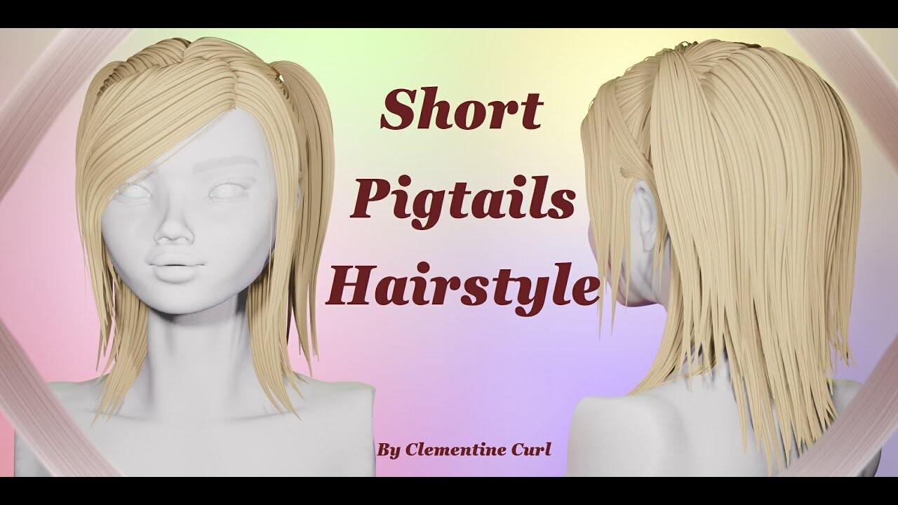 ArtStation - Short pigtails hairstyle 360 video
