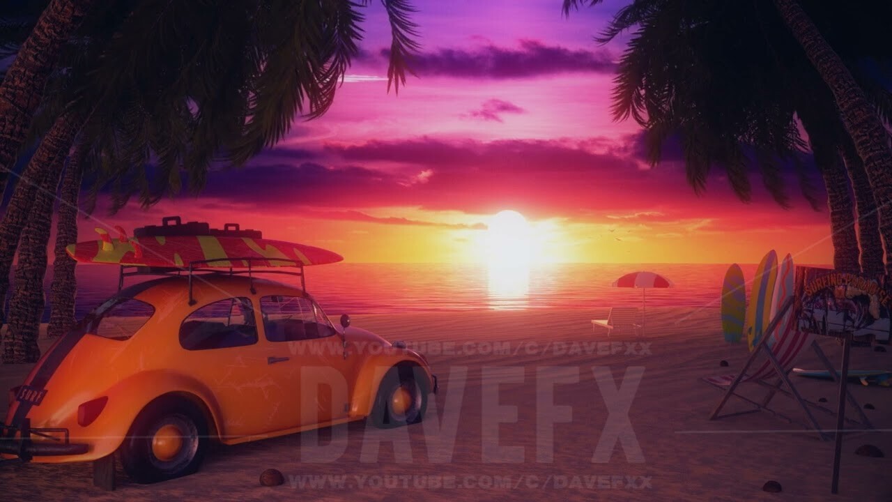 ArtStation - SUNSET at the Surf BEACH - Looping Animations - C4D, Octane, After Effects