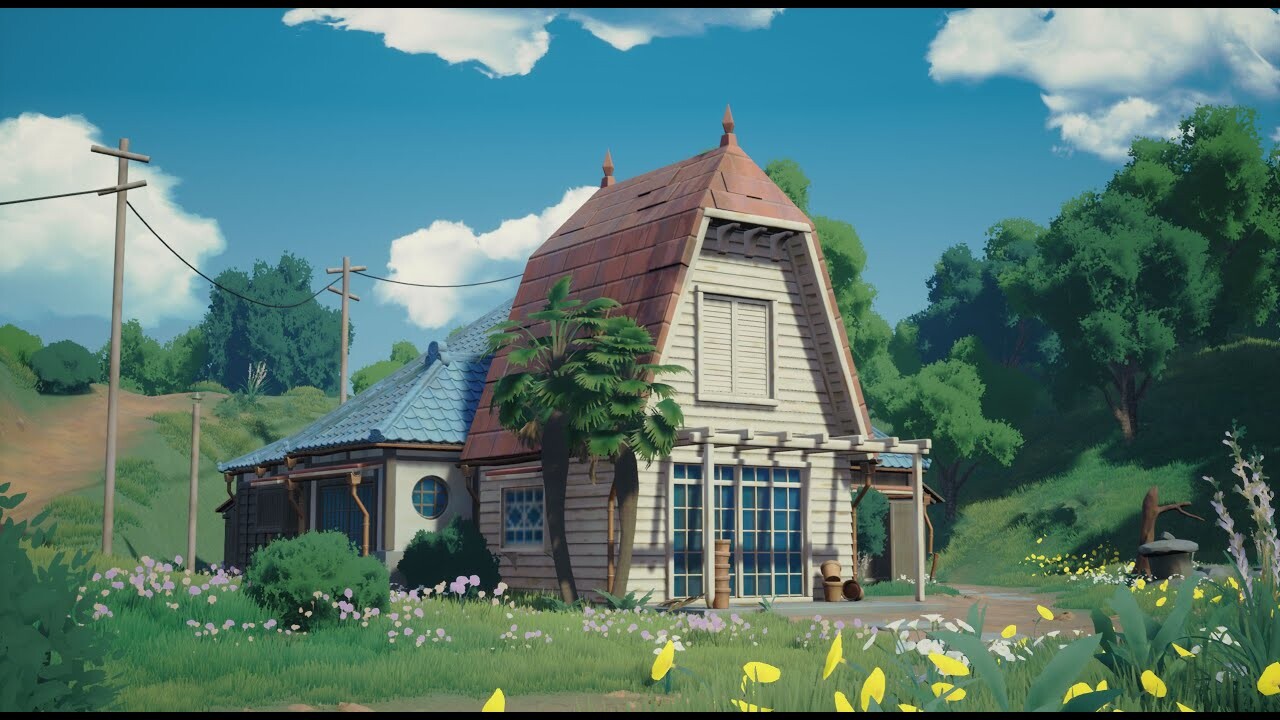 ArtStation - 【UE4】吉卜力风格小洋房山丘Ghibli style house hill