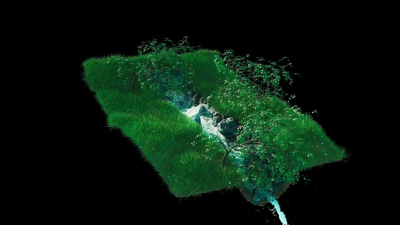 ArtStation - Floating Island River Scene