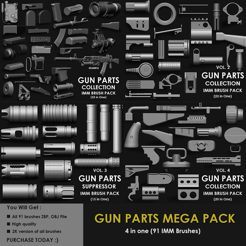 ArtStation - GUN PARTS MEGA PACK (4 IN ONE - 91 BRUSHES)