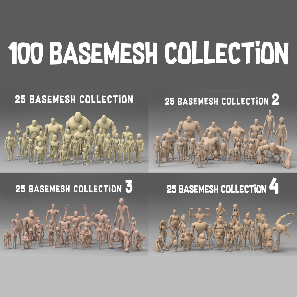 ArtStation - 100 basemesh collection with extended commercial license