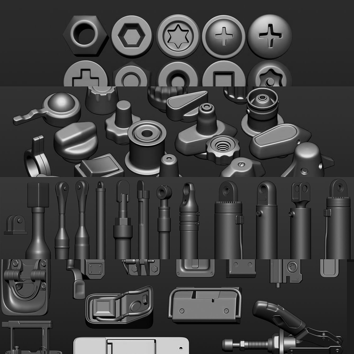ArtStation - Kitbash Bundle - Knobs, Pistons, Latches, Bolts and Wires